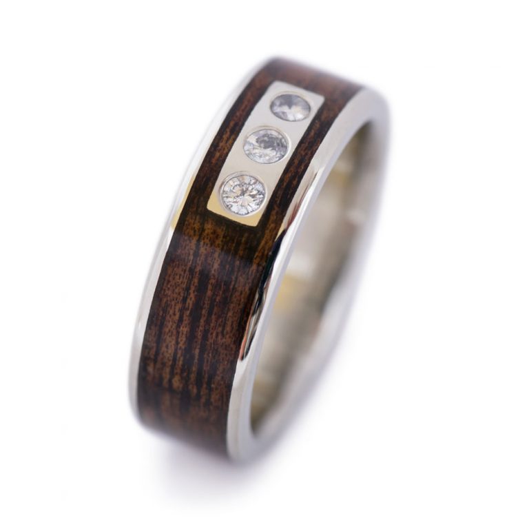 Wood and Diamond Split Shank Engagement Ring - Casavir Jewelry